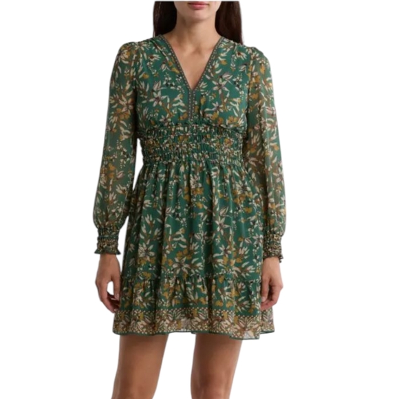 Max Studio | Dresses | Max Studio Geometric Floral Print Smocked Waist ...